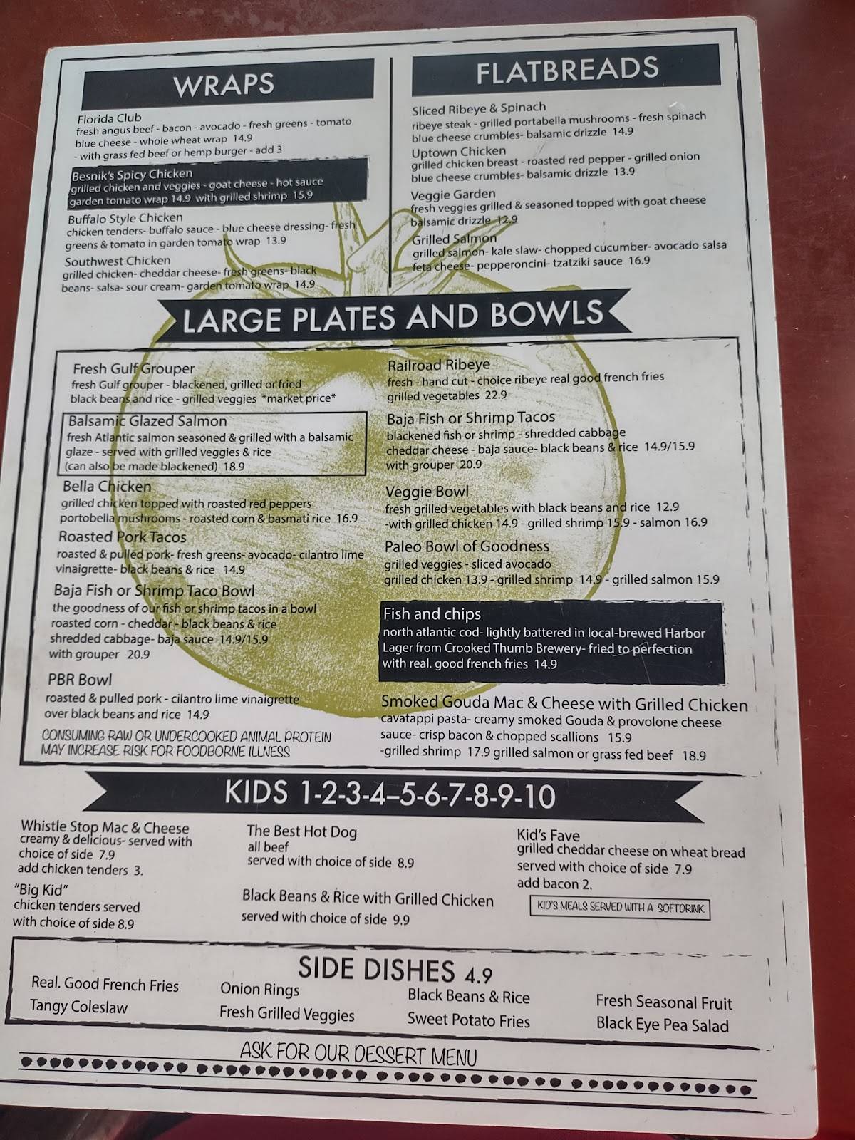 Menu at Whistle Stop Grill and Bar, Safety Harbor