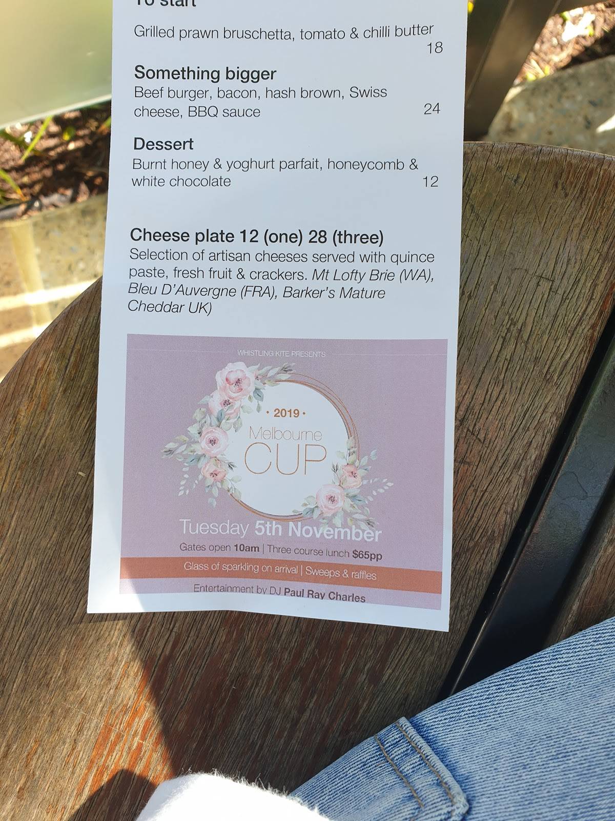 Menu at Whistling Kite restaurant, Secret Harbour