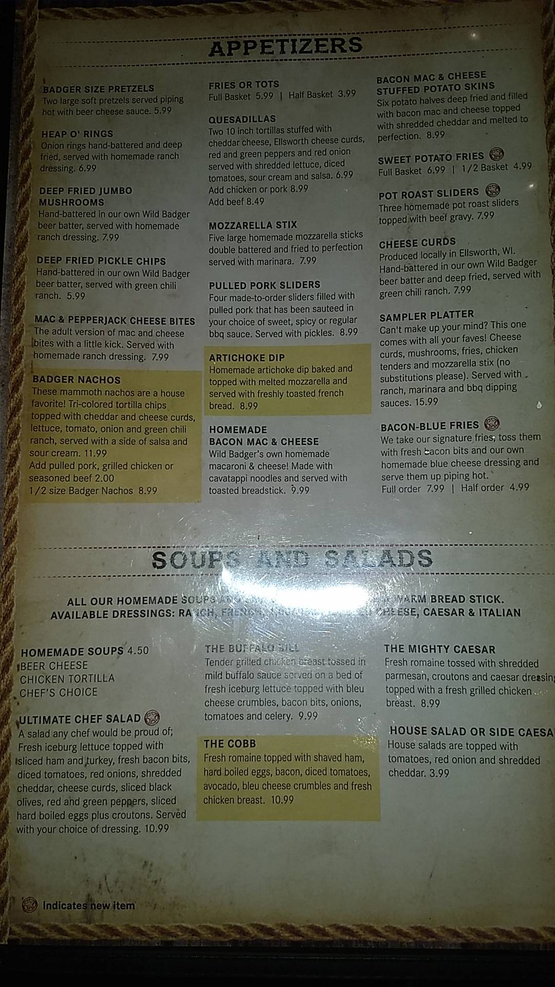 Menu at Wild Badger Sports Saloon pub & bar, New Richmond