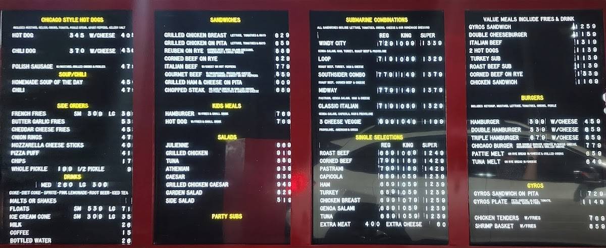 Menu at Windy City Subs fast food, Worth, S Harlem Ave