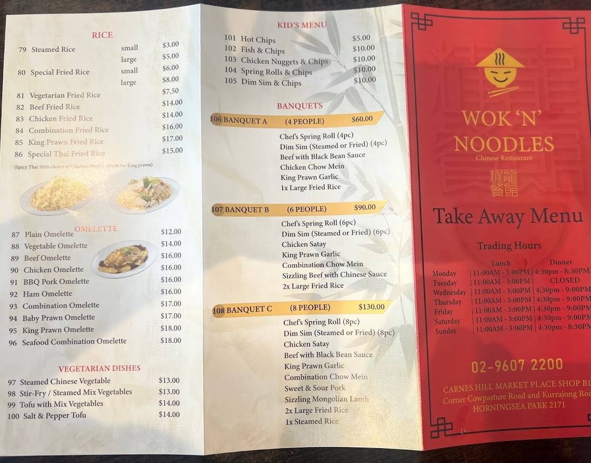 Menu at Wok 'n' Noodles fast food, Carnes Hill
