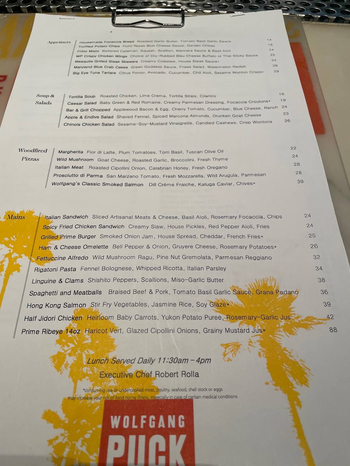 Menu at Wolfgang Puck’s pub & bar, Las Vegas, 3799 S Las Vegas Blvd