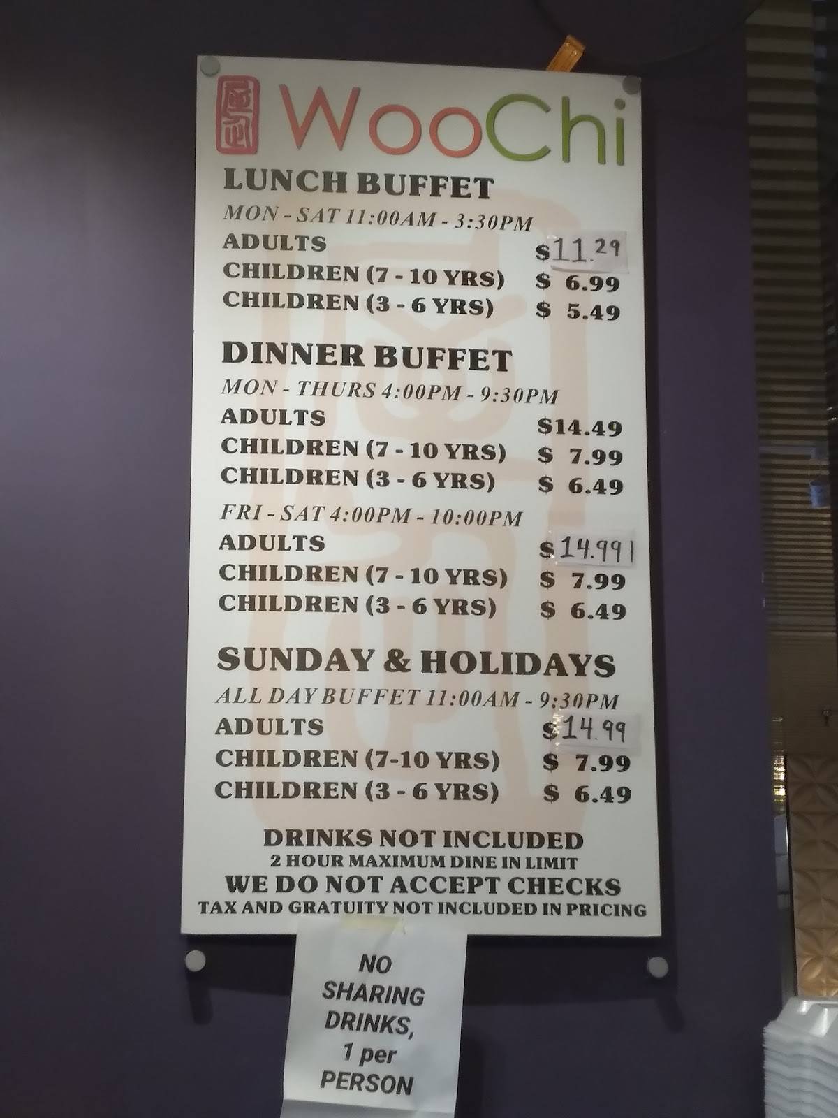 Menu at WooChi super buffet restaurant, Mesa