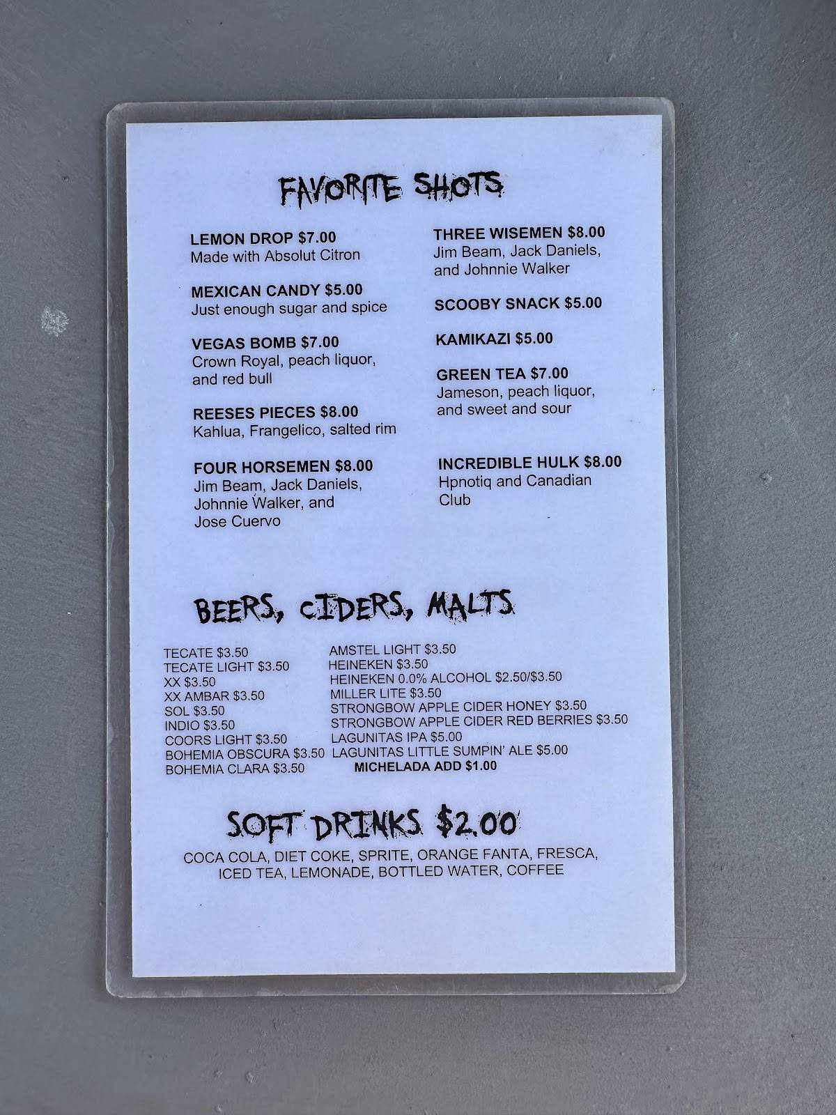 Menu at Wrecked at the Reef pub & bar, Puerto Peñasco