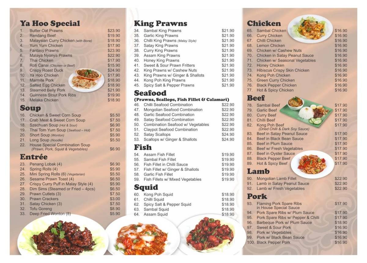 Menu at Ya Hoo Restaurant, Hillcrest