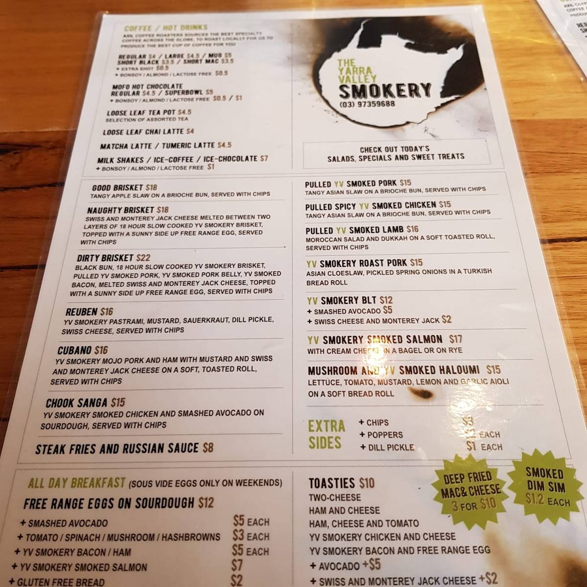 Menu at Yarra Valley Smokery cafe, Lilydale