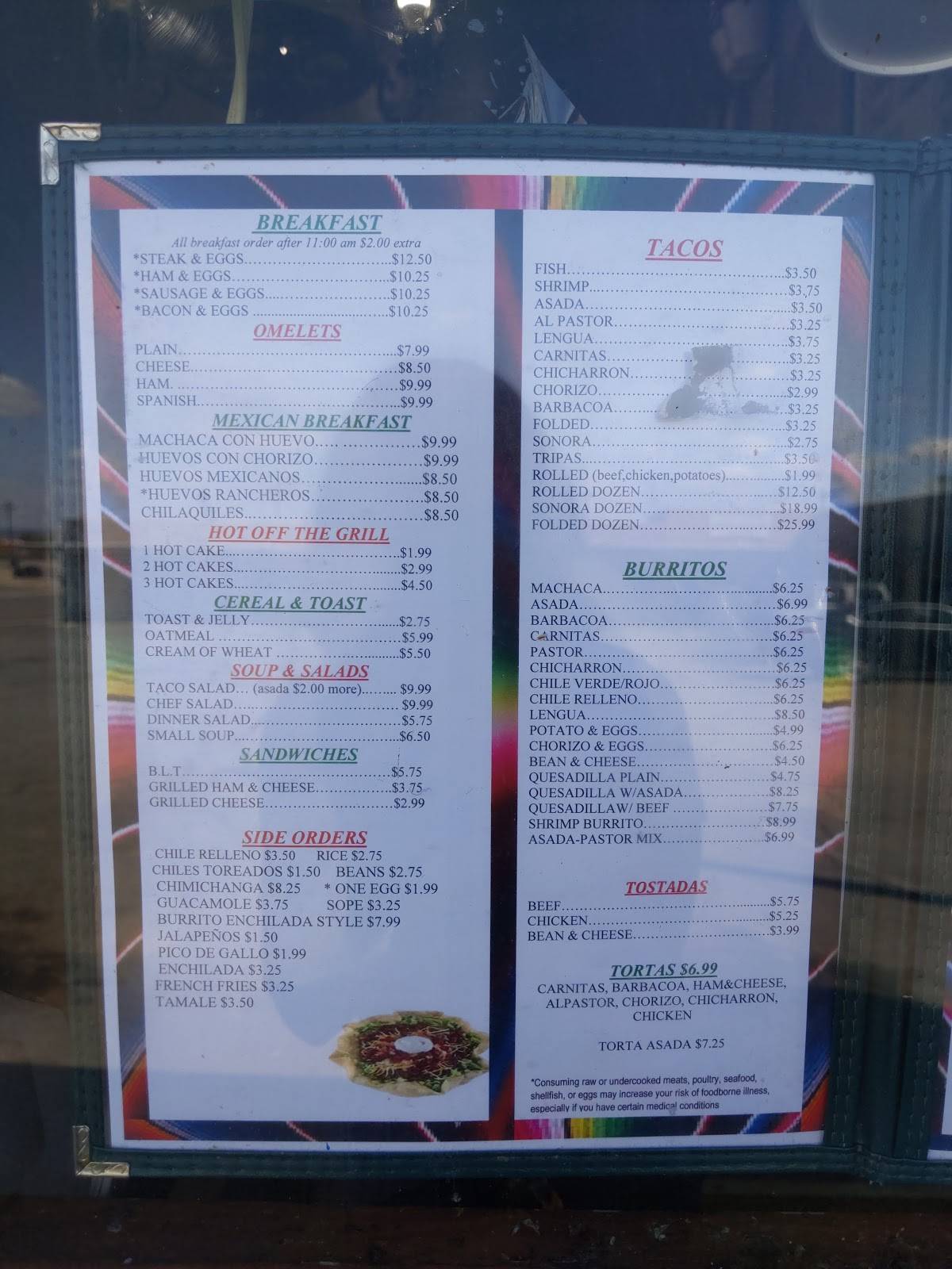 Menu at Tacos Mi Ranchito restaurant, Yuma, 188 S 4th Ave