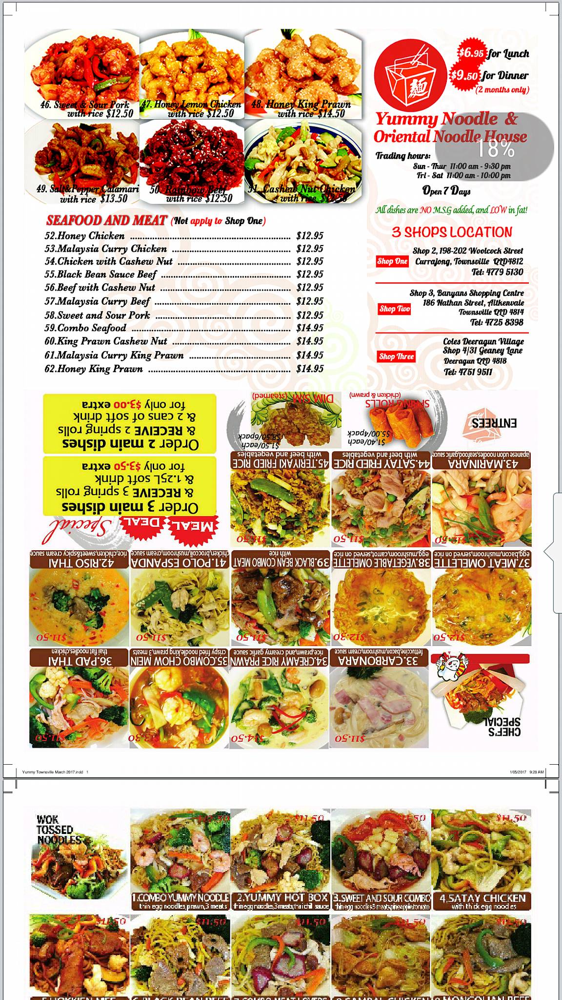 Menu at Yummy Noodle House restaurant, Currajong, 2/198 Woolcock St