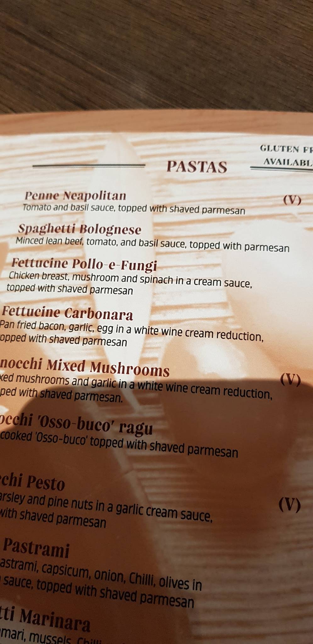 Menu at ZEPPO restaurant, Clyde