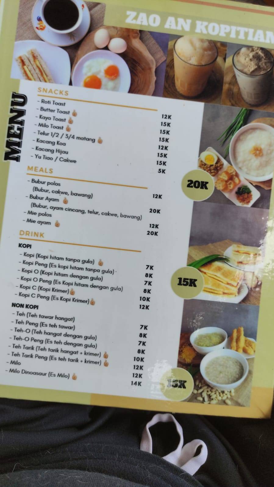 Menu at Zao An Kopitiam, Surabaya