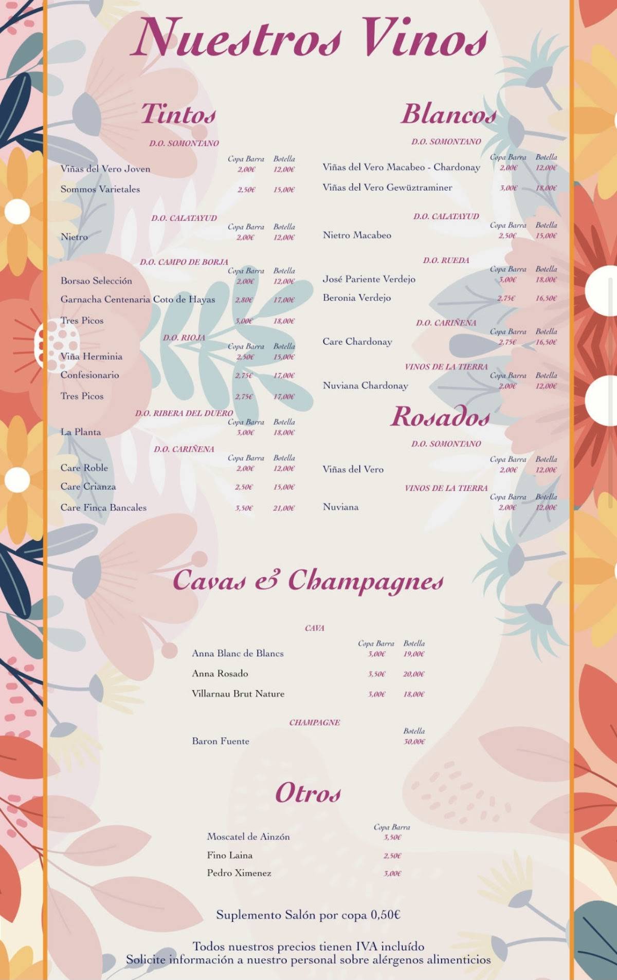 Carta de Restaurante Méli-Mélo, Zaragoza, Calle Mayor