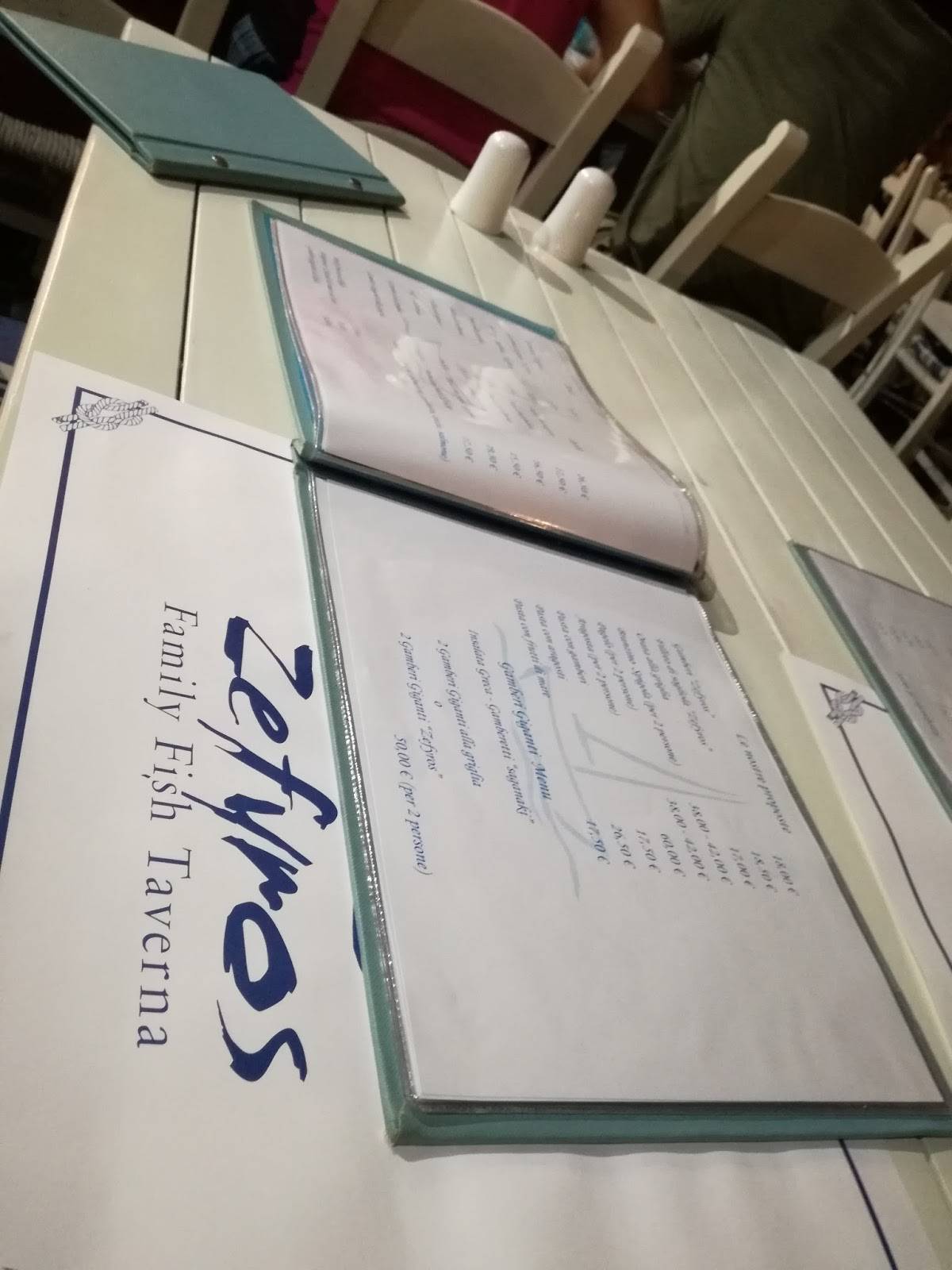Menu at Zefyros, Rethimno