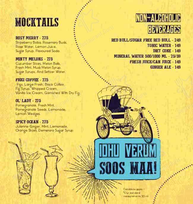 Menu at The Cycle Gap Adyar, Chennai, 73 kalki krishnamurthy salai