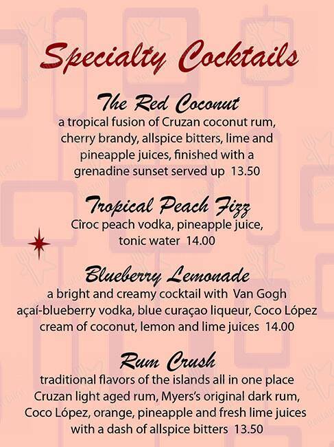 Menu at Red Coconut Club, Orlando, Universal Blvd