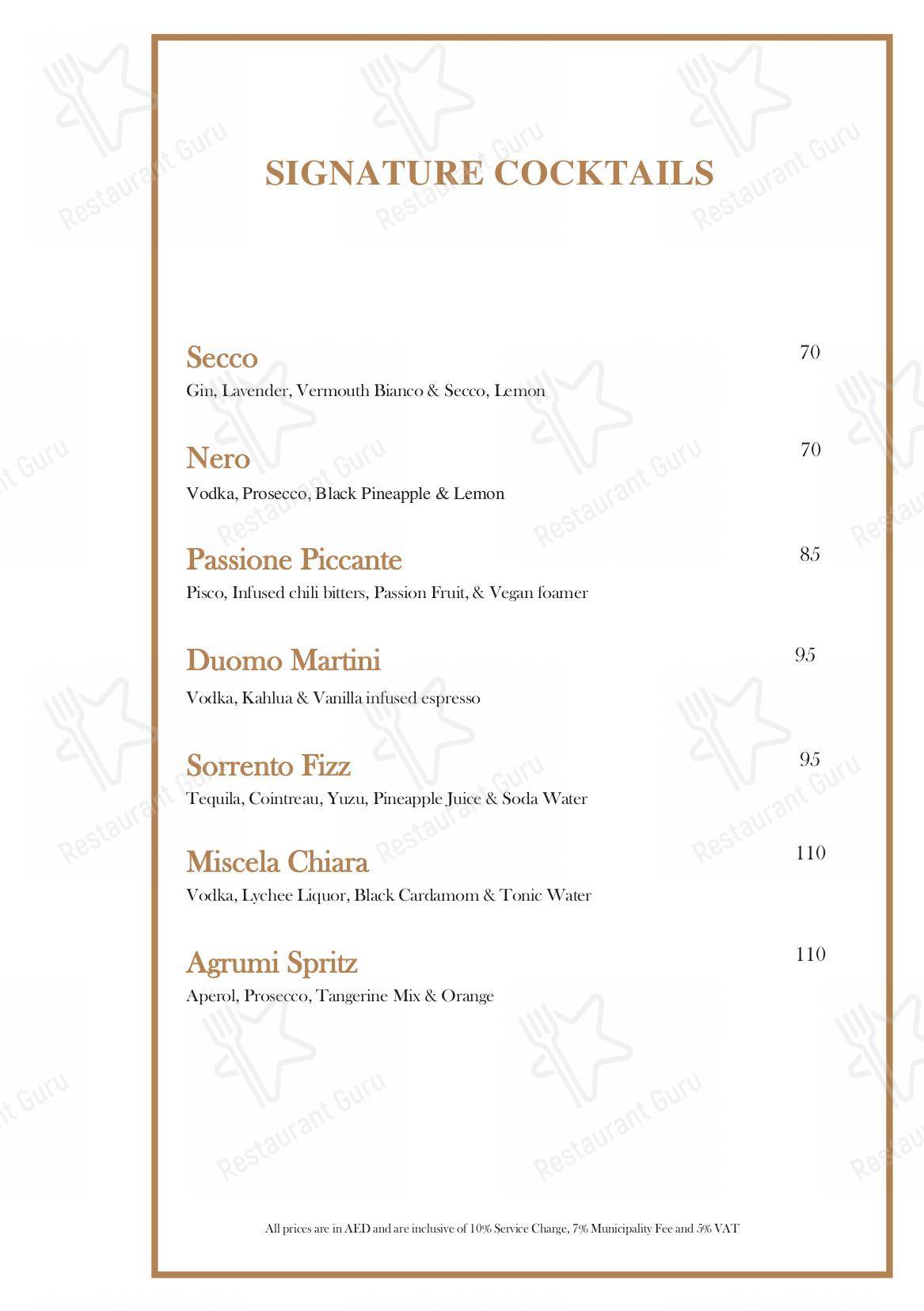 Menu at DUOMO Dubai restaurant, Dubai
