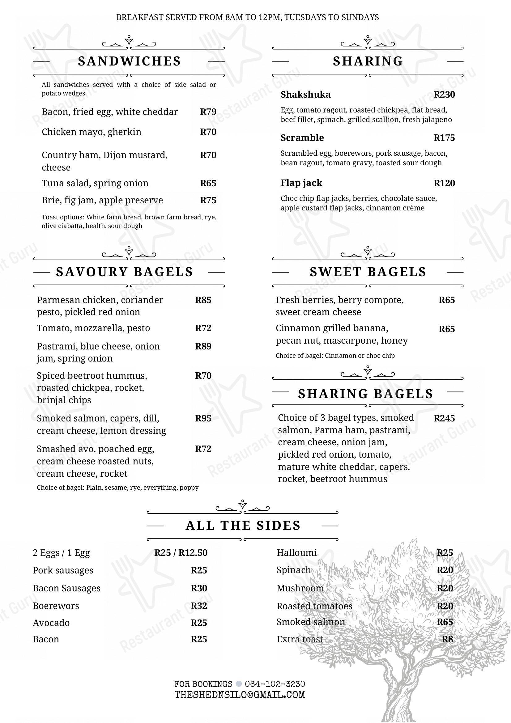 Menu at The Shed & Silo cafe, Benoni
