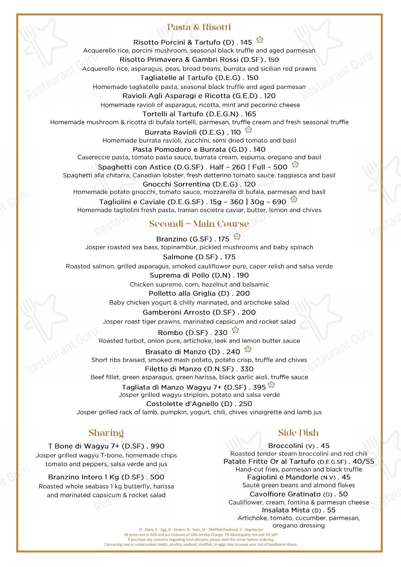 Menu at DUOMO Dubai restaurant, Dubai