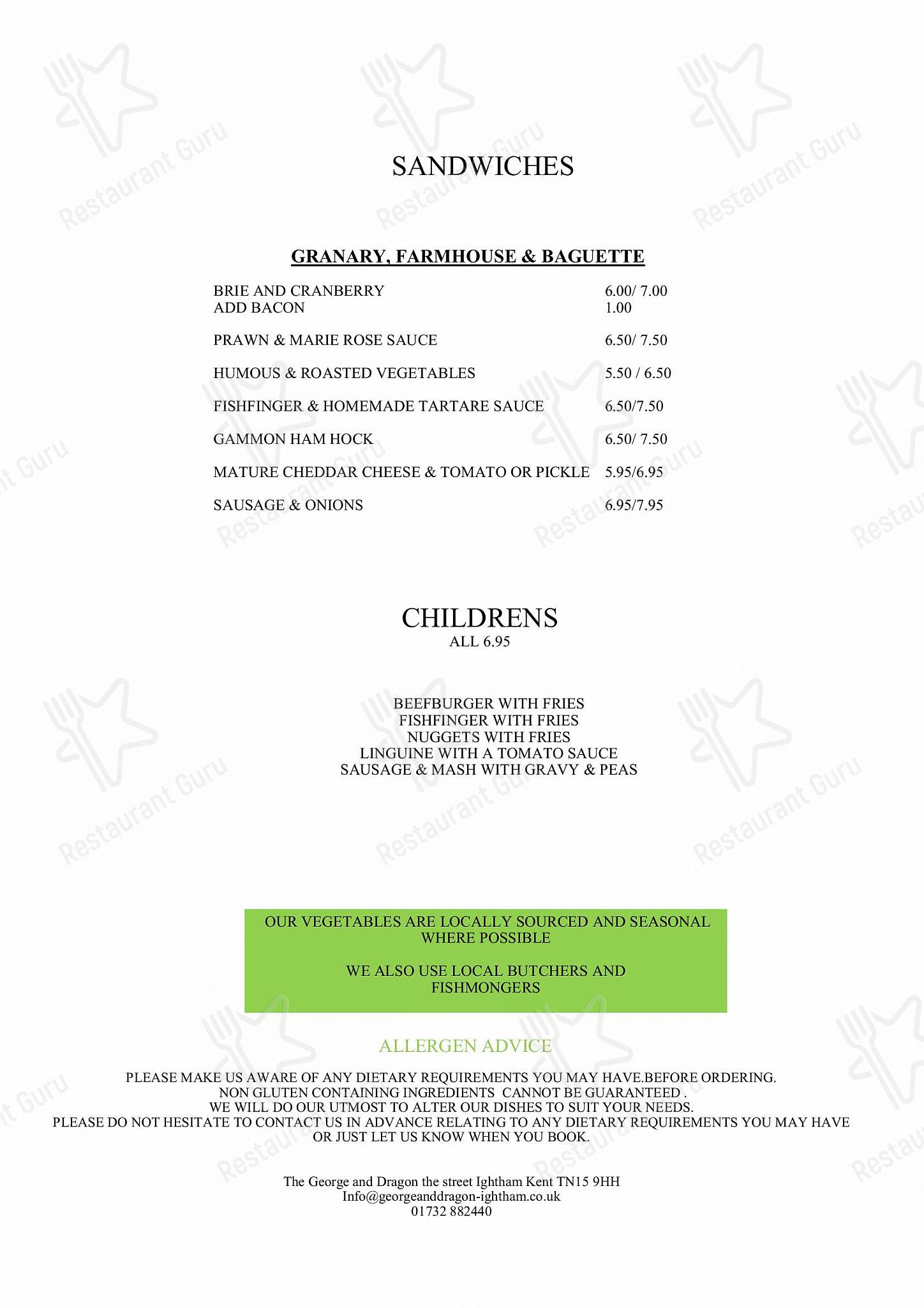 Menu at George & Dragon pub & bar, West Kingsdown