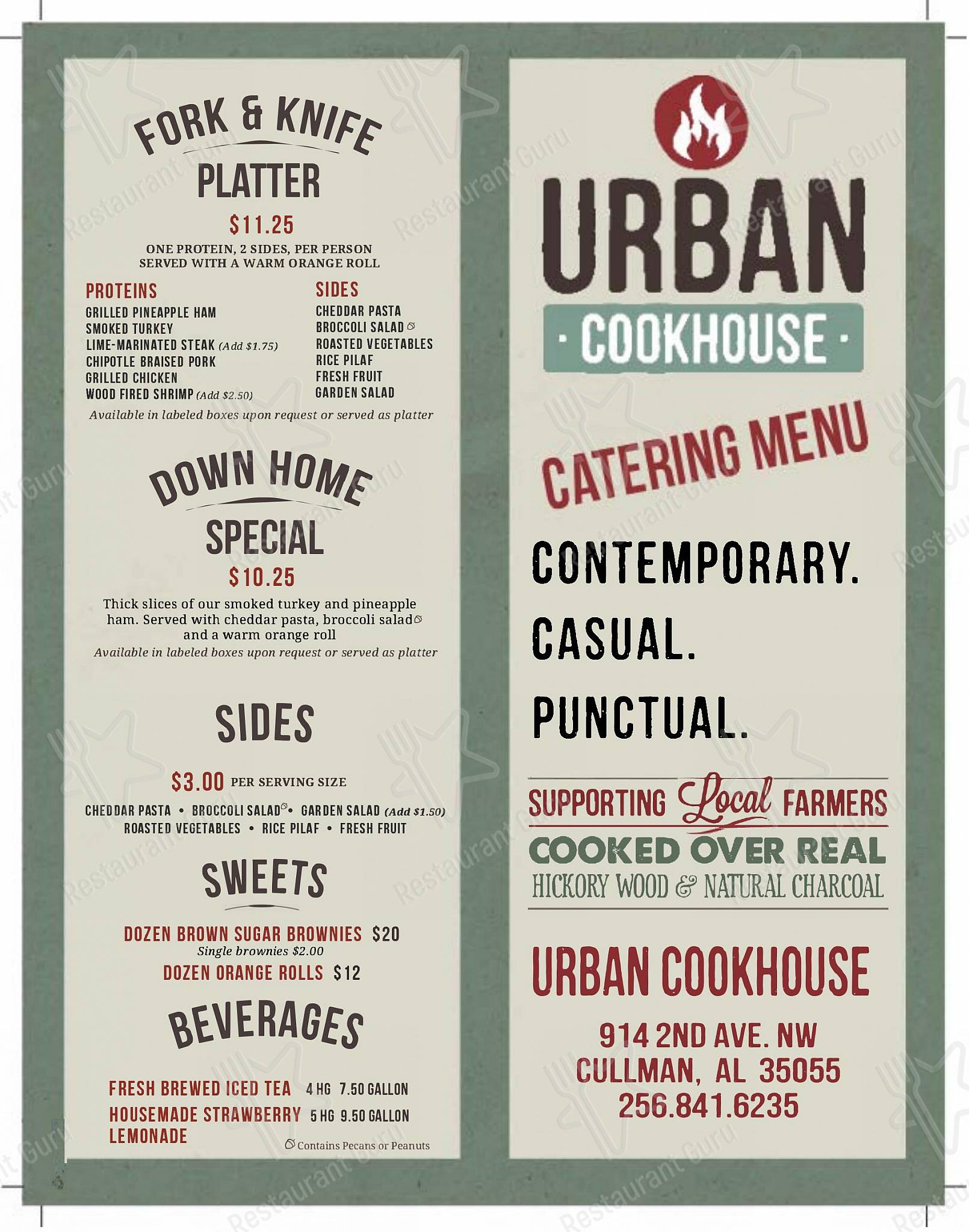 Menu at Urban Cookhouse restaurant, Homewood, 29th Ave S