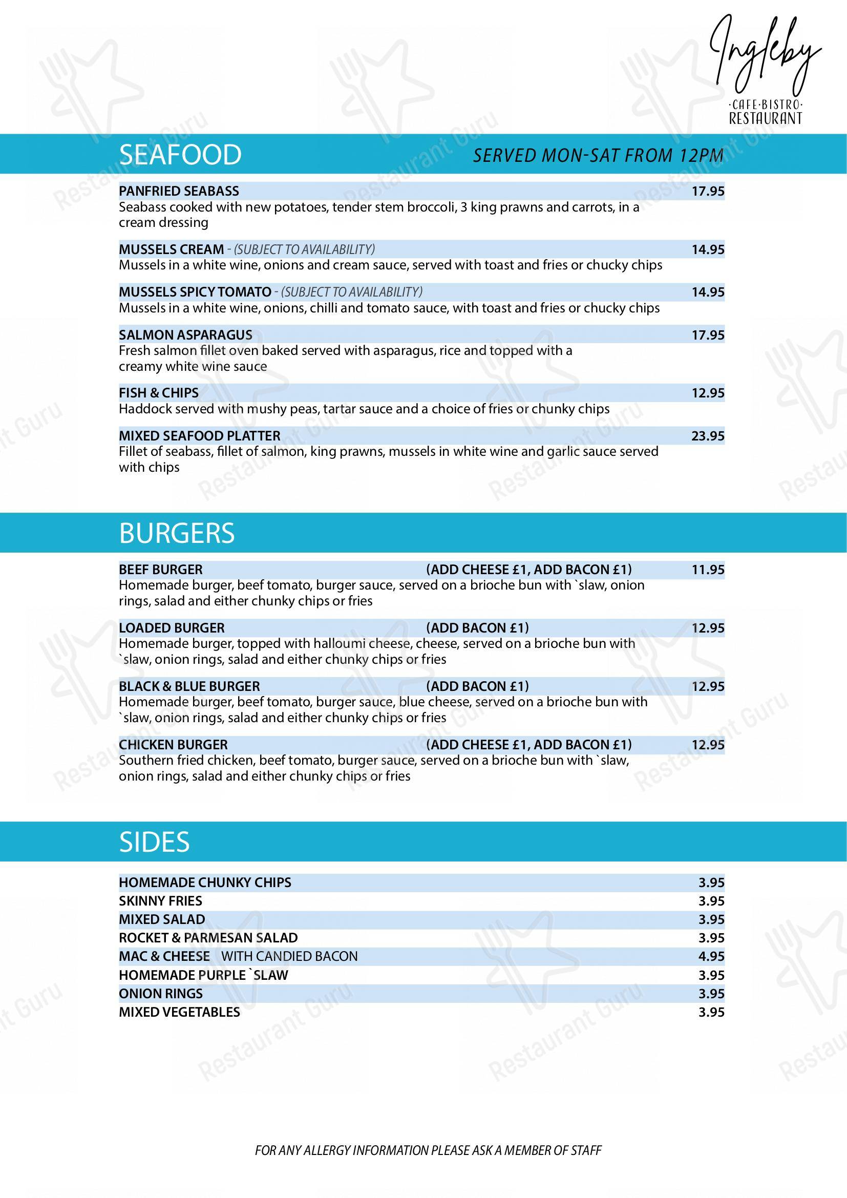 Menu at Ingleby Bistro Restaurant, Stockton-on-Tees, beckfields center