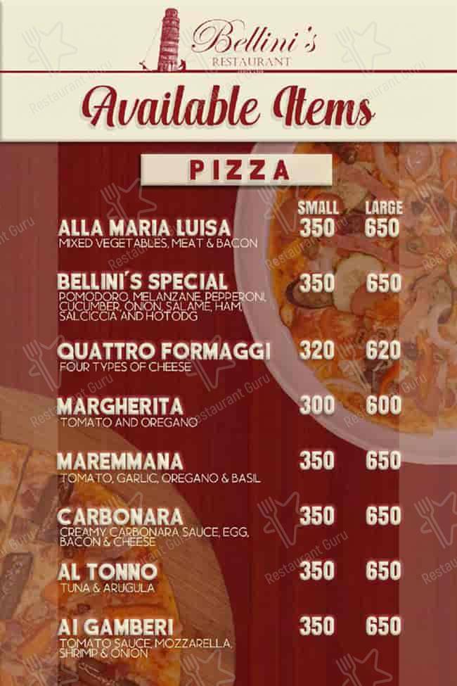 Menu at Bellini's restaurant, Quezon City, Cubao Expo