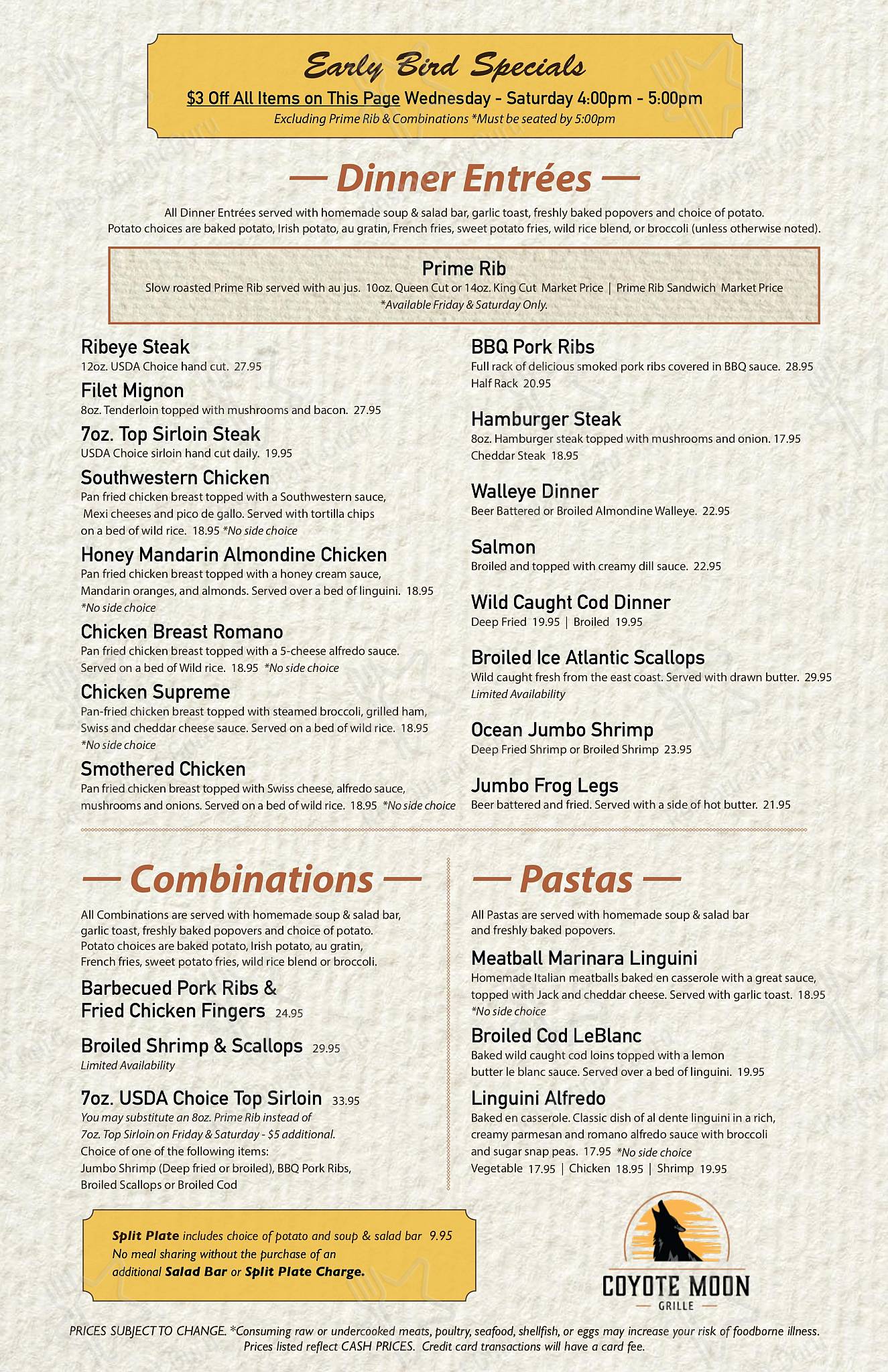 Menu at Coyote Moon Grille restaurant, St. Cloud