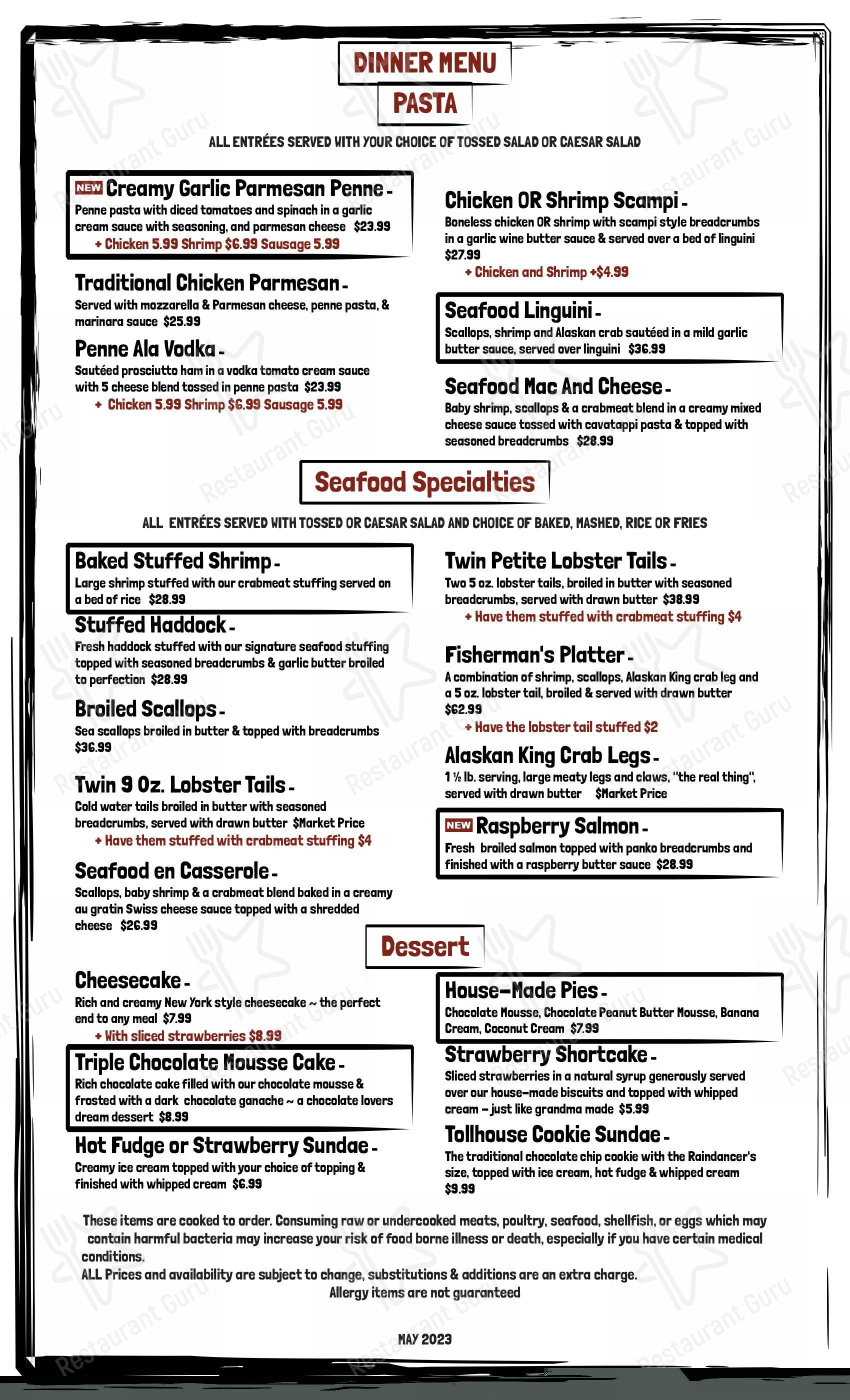 Menu at Raindancer Restaurant, Amsterdam, NY-30