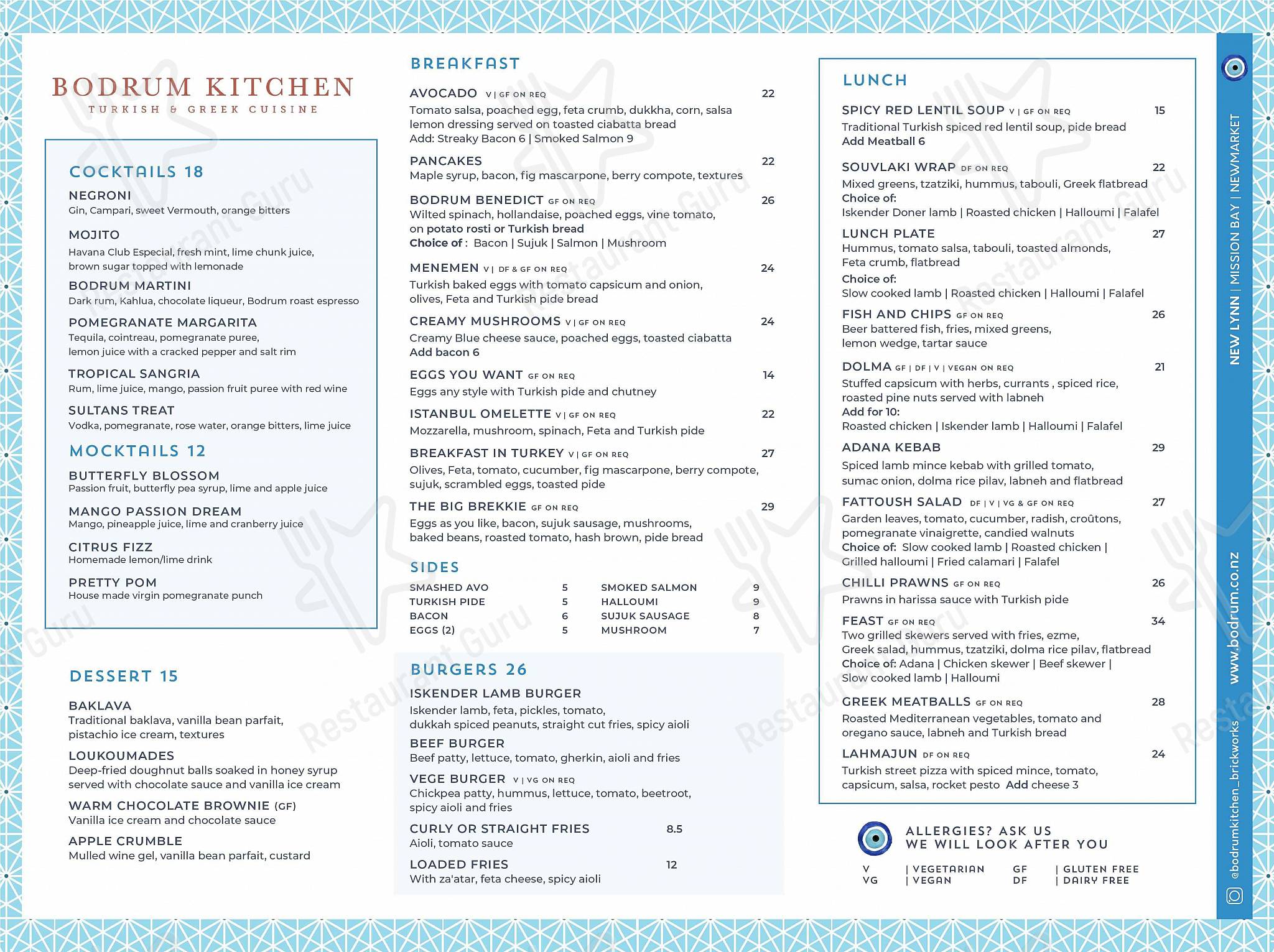 Menu at Bodrum Kitchen - Brickworks restaurant, Auckland, t111/3058 ...