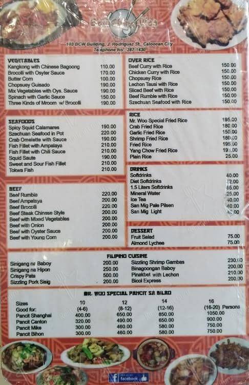 Menu at Boy Ching Woo Restaurant, Caloocan, BCW Building