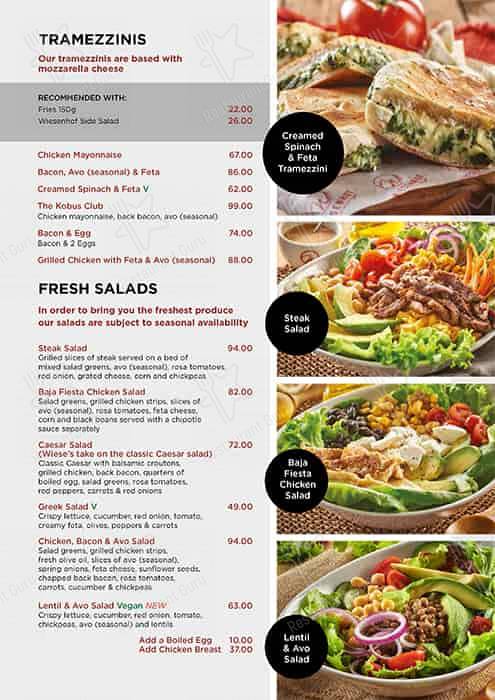 Menu at Wiesenhof cafe, South Africa, Ebotse Golf & Country Estate