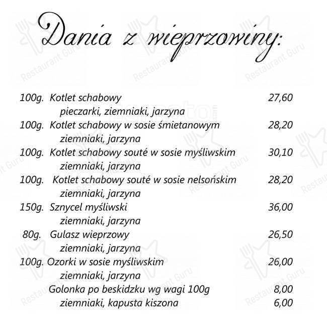 Menu at Centaur restaurant, Katowice