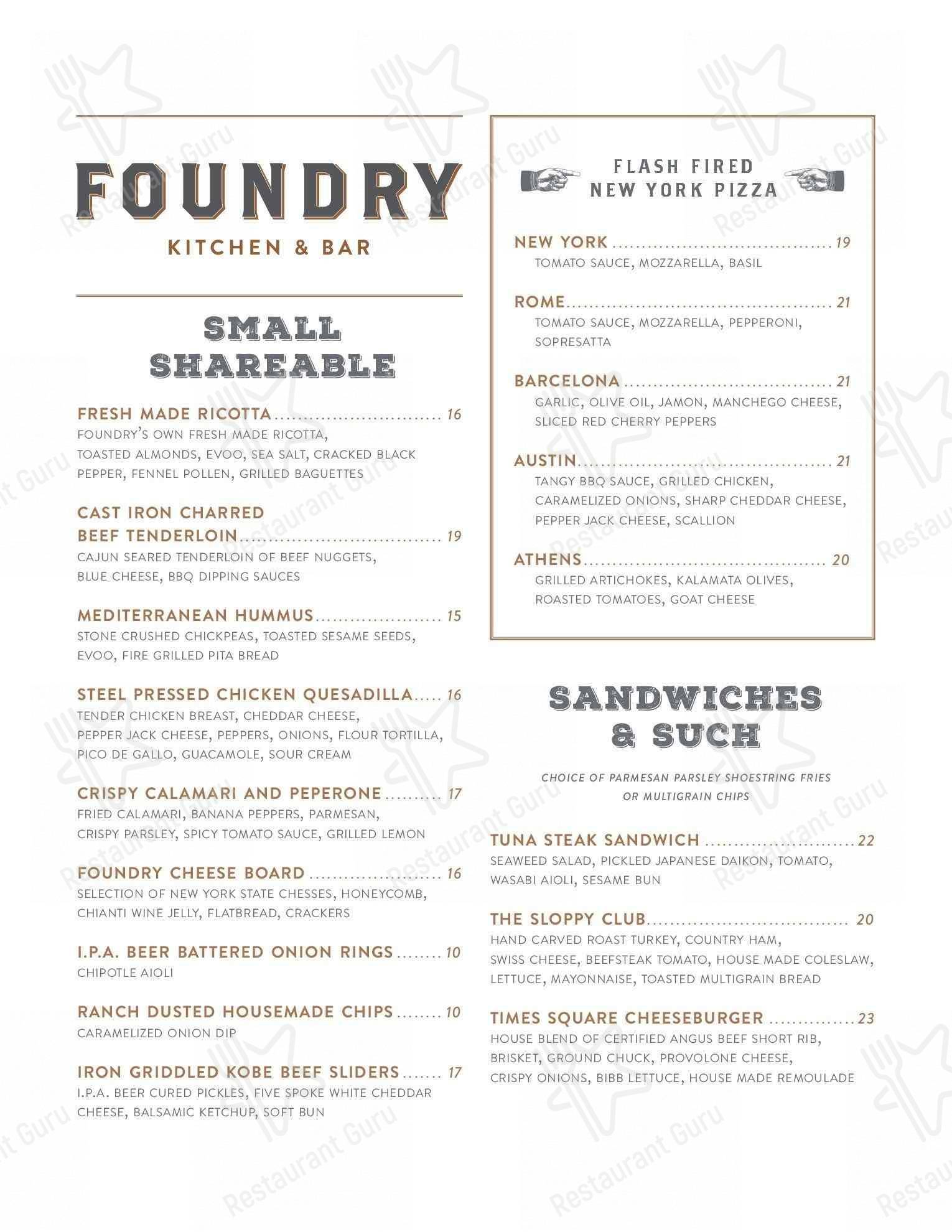 Menu at Foundry Bar, West New York, 270 W 43rd St