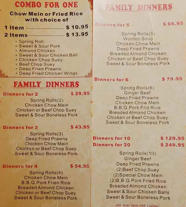 Menu at Ginger Beef House restaurant, Campbell River