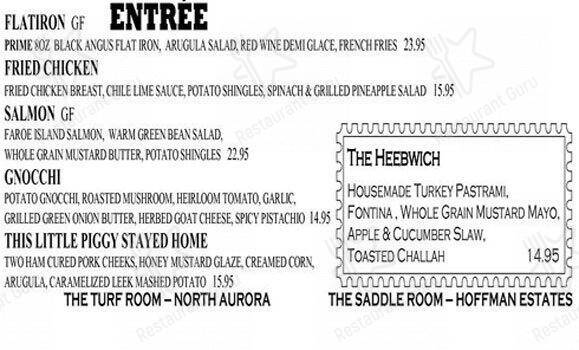 Menu at The Saddle Room pub & bar, Hoffman Estates