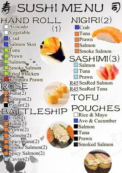 Menu at Rejoice sushi bar, Sandton