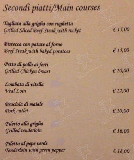 Menu at Le Terme del Colosseo restaurant, Rome