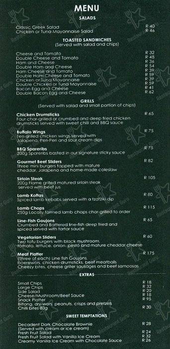 Menu at Manhattan Hotel restaurant, Pretoria