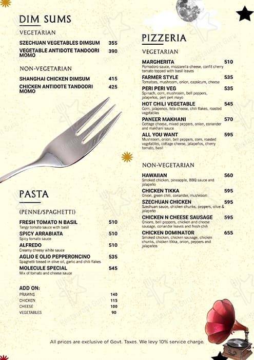 Menu at Molecule Varanasi, Varanasi