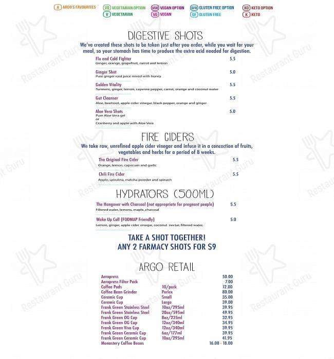 Menu at Argo on the Parade pub & bar, Norwood