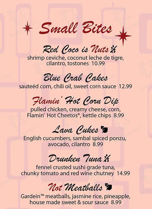 Menu at Red Coconut Club, Orlando, Universal Blvd