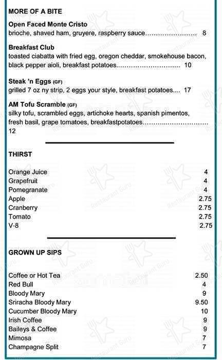 Menu at BITE restaurant, Tacoma