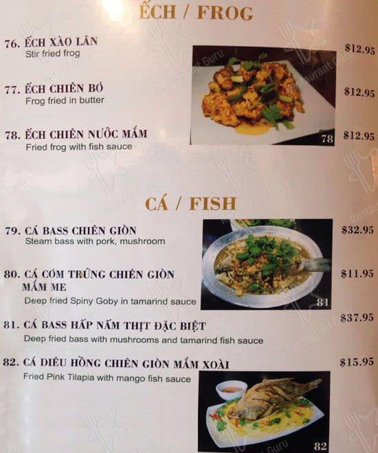 Menu at Dong Que Restaurant, San Jose, 2852 Alum Rock Ave