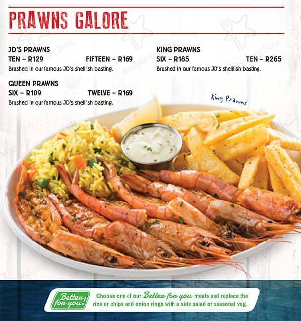 Menu au John Dory's Greenstone, Afrique du Sud