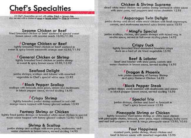 Menu at Ming Fu restaurant, Waxhaw, Kensington Dr