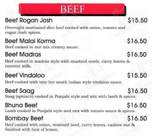 Menu at Royal Tarka Indian Restaurant, Ellenbrook
