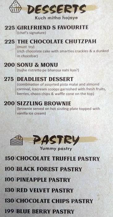 Menu at Ristretto Behind The Rods, Ahmedabad