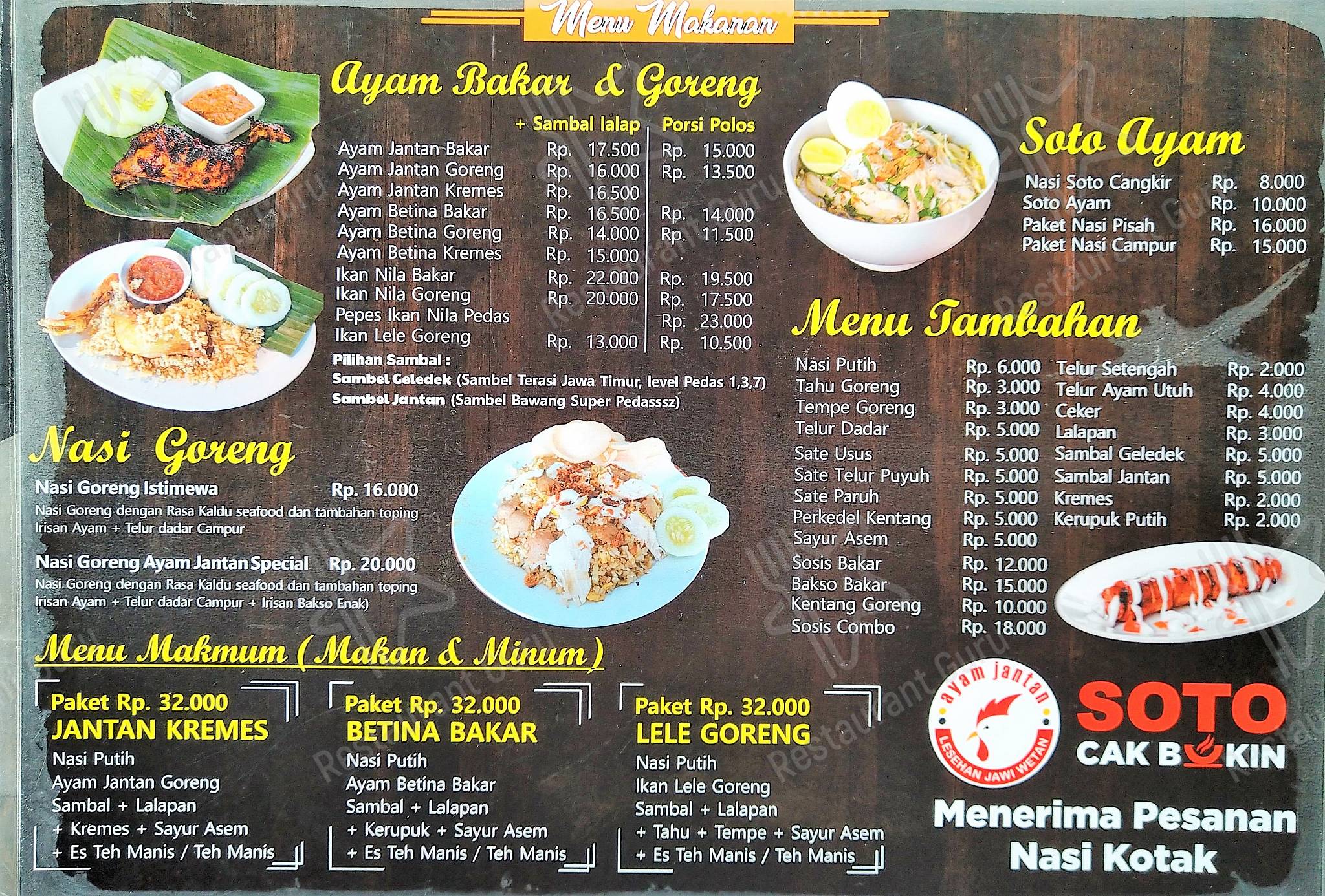 Menu at Warung Ayam Jantan Johar Baru, Central Jakarta