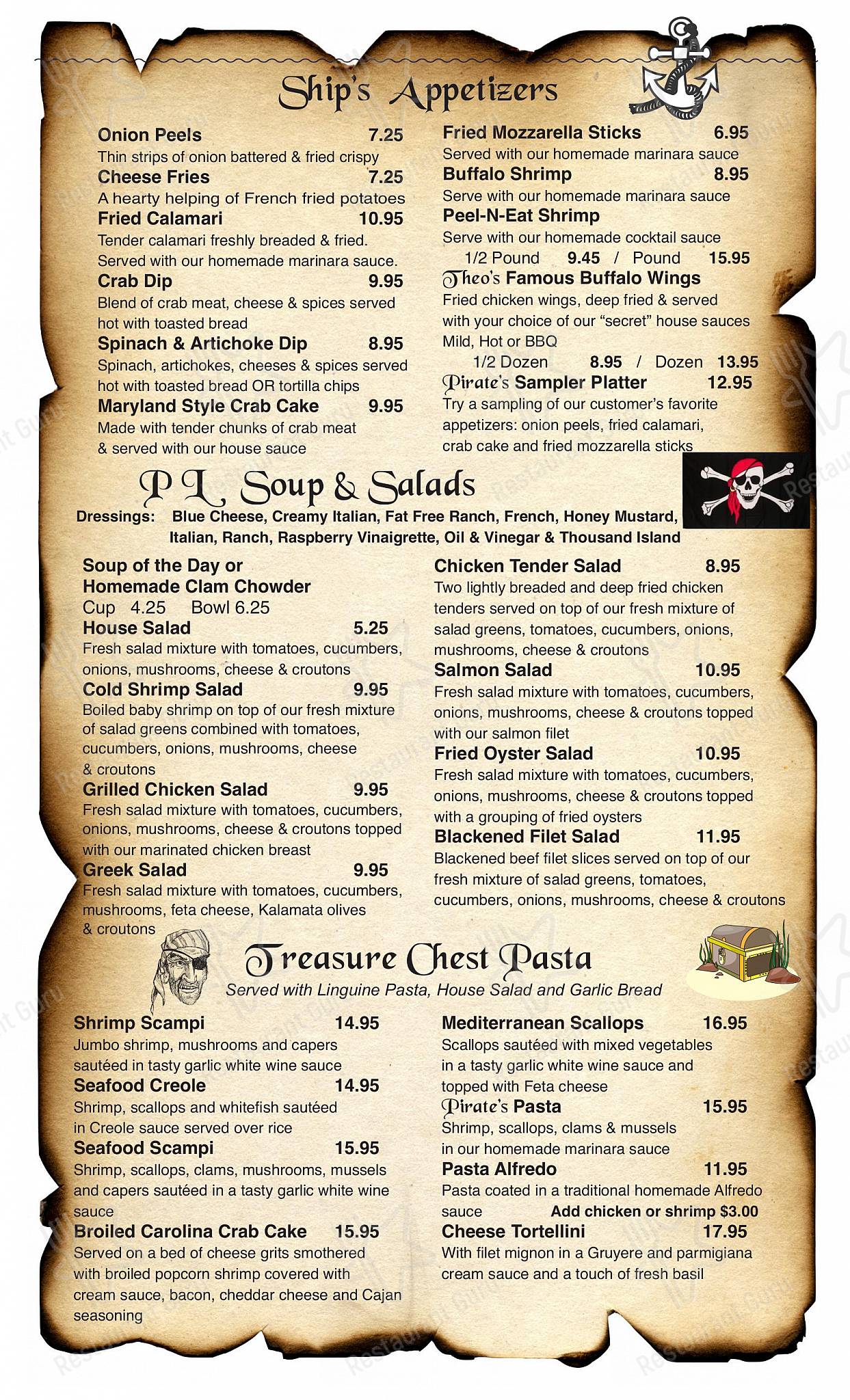 Menu at Pirates Landing pub & bar, Elkin, 161 Interstate Way