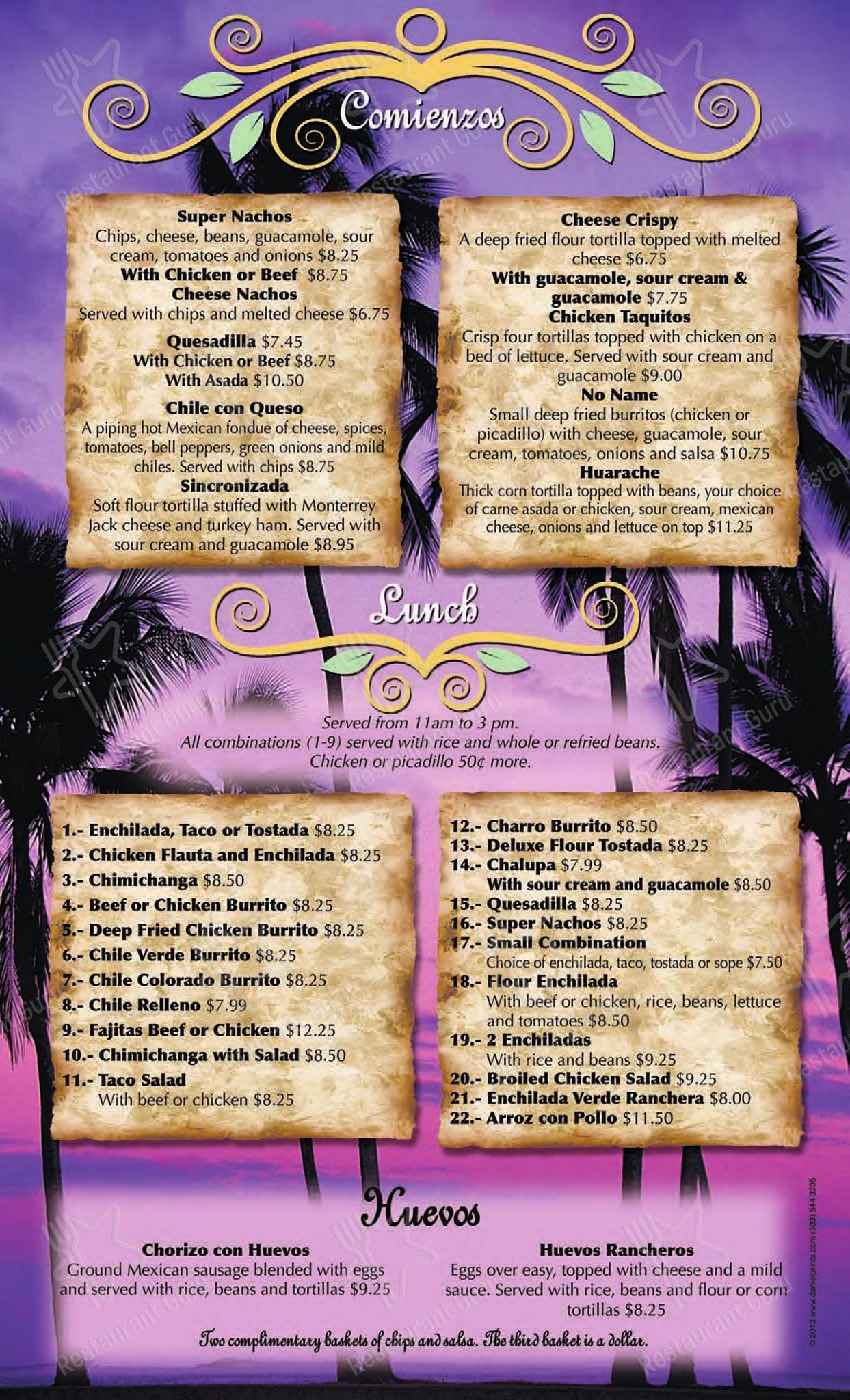 Menu at Ixtapa restaurant, Silverton