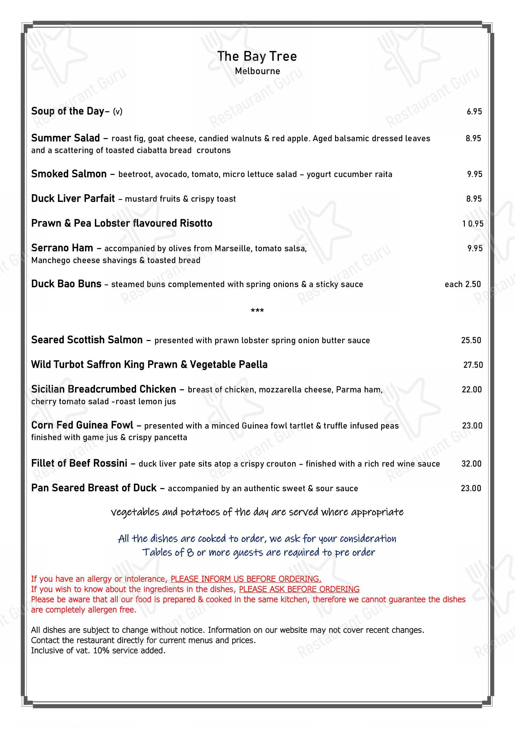 Menu at The Bay Tree Restaurant Ltd, Derby